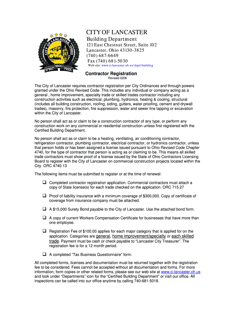 Fillable Online Contractor Registration for the City of Lancaster Fax ...