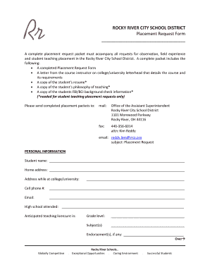 Fillable Online Placement Request Form - Rocky River City Schools Fax Email Print - pdfFiller