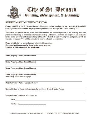Fillable Online cityofstbernard Rental Permit Application - City of St ...