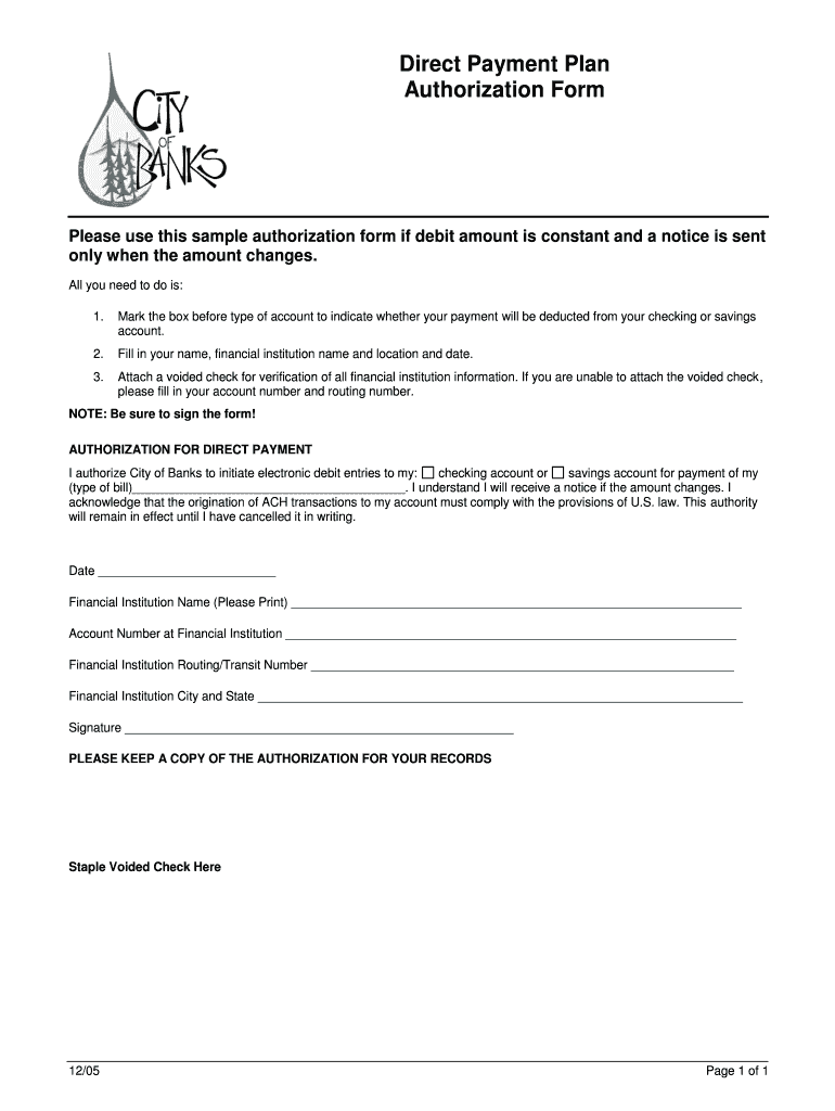 Fillable Online Direct Payment Plan Authorization Form Fax Email Print - pdfFiller