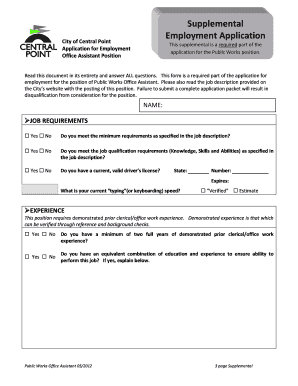 Fillable Online Supplemental Application Form - the City of Central ...