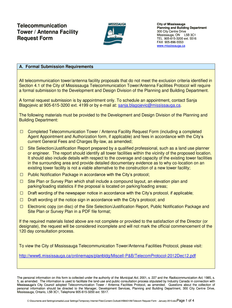 Fillable Online Telecommunication Tower Request Form Fax Email Print ...