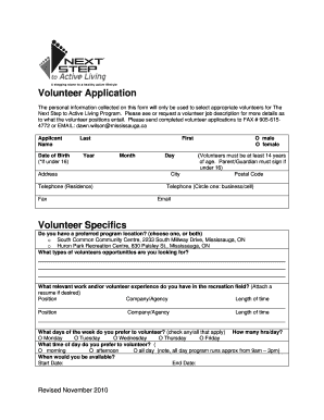 Fillable Online Volunteer Application Volunteer Specifics Fax Email ...