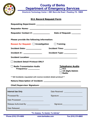 Fillable Online co berks pa 911 Record Request Form Telephone Audio ...