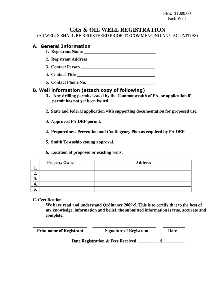 Fillable Online Gas and Oil Well Registration Form Fax Email Print ...