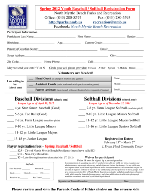 Fillable Online New Baseball-Softball Registration Form.docx - City of ...