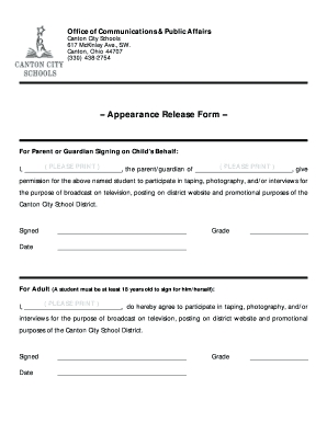 Standard Appearance Release Form | pdfFiller