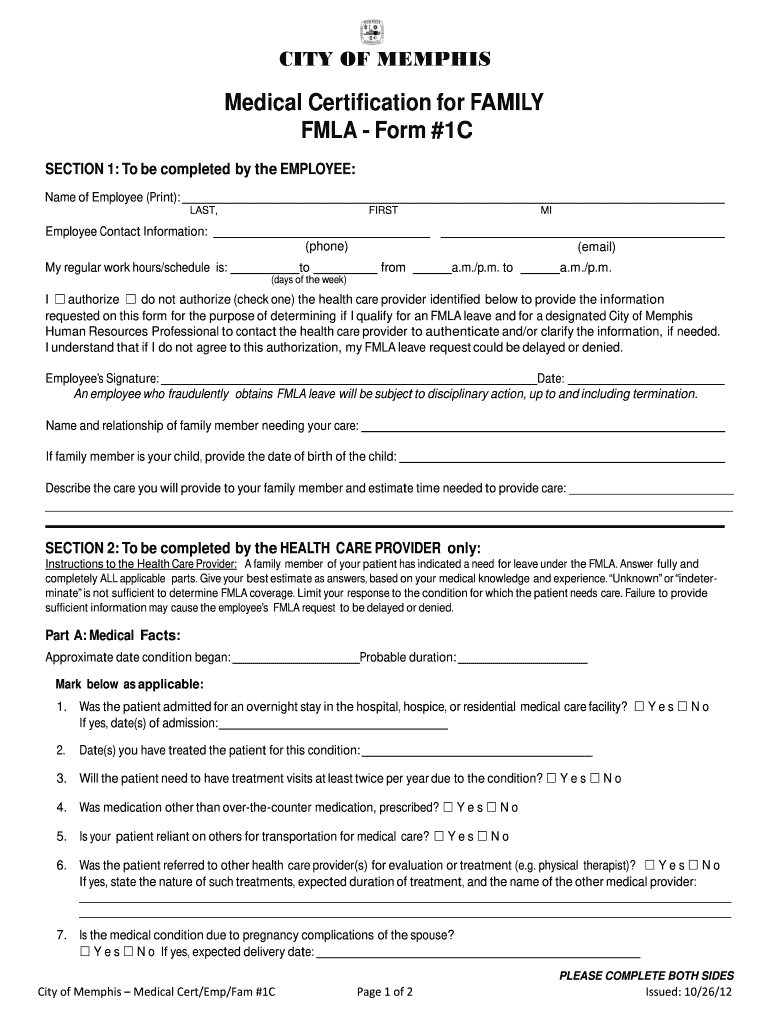 City Of Memphis Fmla Forms Fill Online Printable Fillable Blank 