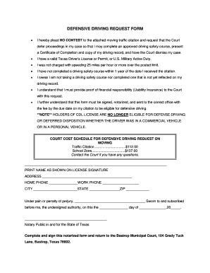 Fillable Online cityofbastrop DEFENSIVE DRIVING REQUEST FORM - City of ...