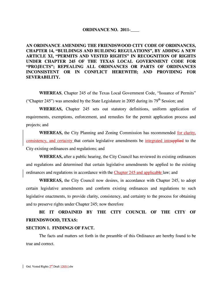 Fillable Online old ci friendswood tx Vested Rights - old ci ...