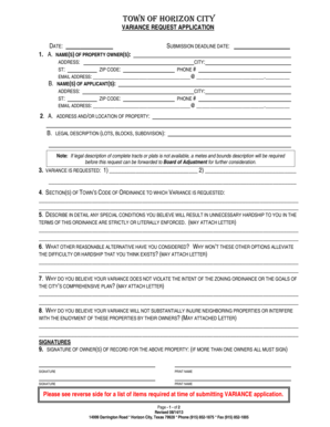 Fillable Online Variance Request Application - Horizon City Fax Email ...