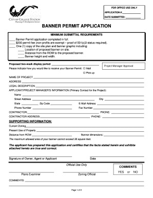 Fillable Online BANNER PERMIT APPLICATION - City of College Station Fax ...
