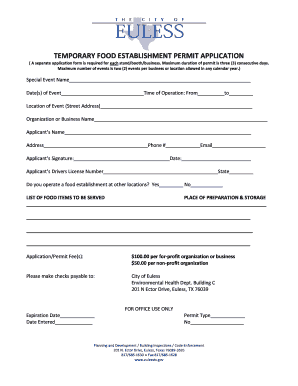 Fillable Online eulesstx Temporary food establishment bpermitb ...