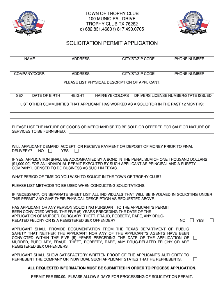 Trophy club solicitors permit: Fill out & sign online | DocHub