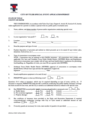 Fillable Online CITY OF TYLER SPECIAL EVENT APPLICATION/PERMIT Fax ...