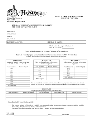 Fillable Online townofhaymarket 2013 Business Tangible Personal ...