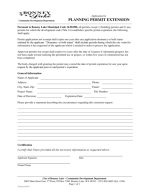 Fillable Online ci bonney-lake wa Planning Permit Extension Application ...