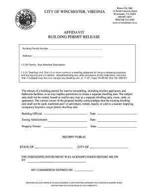 Fillable Online winchesterva Building Permit Release Affidavit - City ...