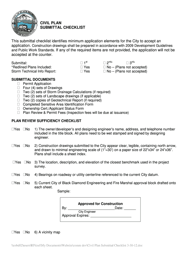Fillable Online Civil Plan Submittal Checklist Fax Email Print - pdfFiller