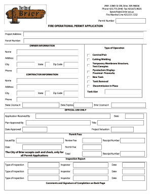 Fillable Online FIRE OPERATIONAL PERMIT APPLICATION - City of Brier Fax ...