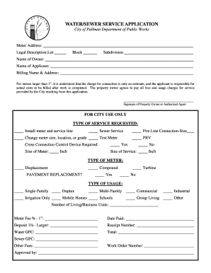 Fillable Online Water/Sewer Service Application form - City of Pullman ...