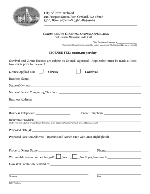 Fillable Online CIRCUS ANDOR CARNIVAL LICENSE APPLICATION Fax Email ...