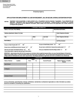 Fillable Online Application for employment as law enforcement ...