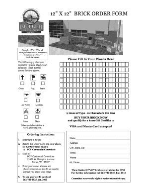 Fillable Online Centennial Brick Order Form 12x12 #3 Fax Email Print ...
