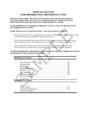 Fillable Online 2012 Presidential Preference Ballot old Word version ...