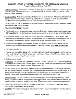Fillable Online MARRIAGE LICENSE APPLICATION INFORMATION FOR WEDDINGS ...