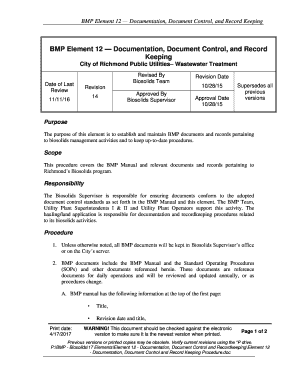 Fillable Online BMP Element 12 Documentation, Document Control, and ...