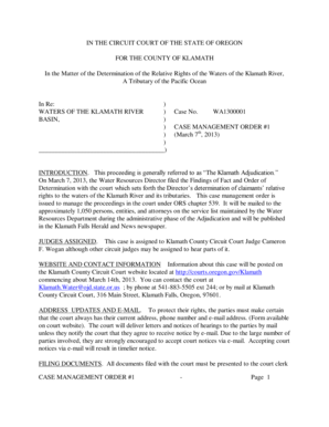 Fillable Online courts oregon CASE MANAGEMENT ORDER 1 - Oregon Judicial ...
