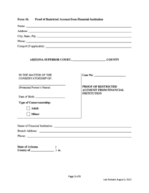 Fillable Online azcourts Form 10. Proof of Restricted Account from ...