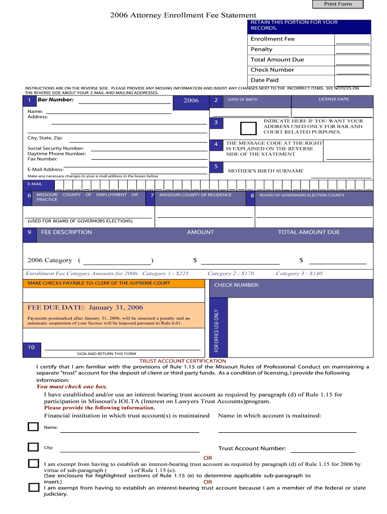 Fillable Online 2006 Attorney Enrollment Fee Statement Fax Email Print ...