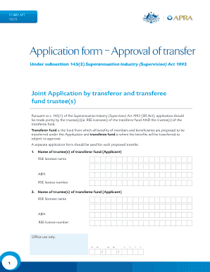 Fillable Online apra gov Application form Approval of transfer ...