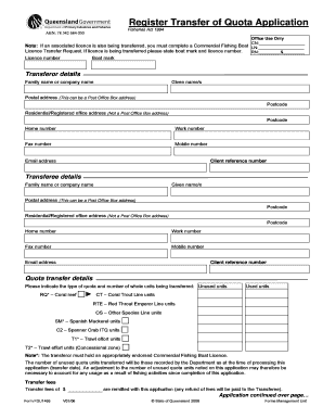 Fillable Online Register transfer of quota application - Department of ...