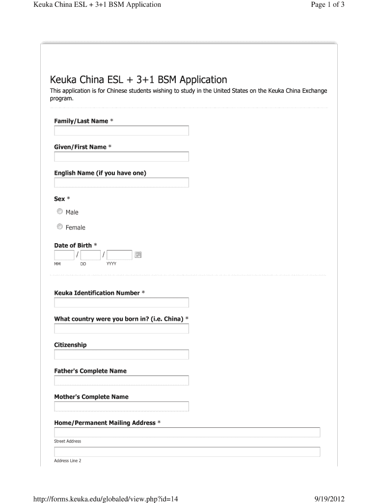 Fillable Online Keuka China ESL + 3+1 BSM Application Fax Email Print ...