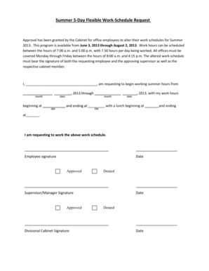 Fillable Online Summer 5-Day Flexible Work-Schedule Request Fax Email ...