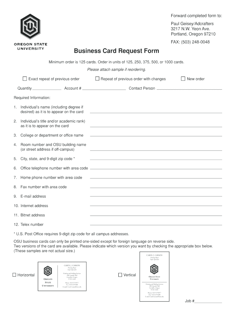 Fillable Online Business Card Request Form Fax Email Print - pdfFiller