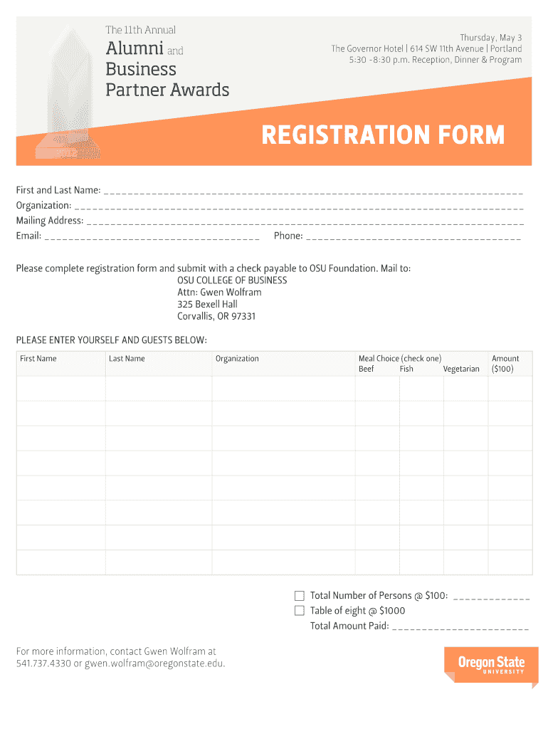 Fillable Online Alumni and Business Partner Awards Registration Fax Email Print - pdfFiller