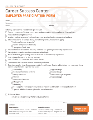 Fillable Online Career Success Center - College of Business Fax Email ...