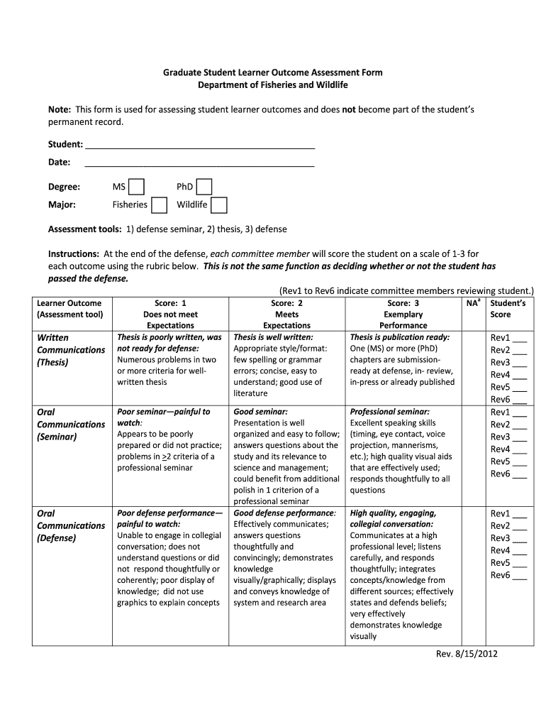 Fillable Online Graduate Student Learner Outcome Assessment Form Fax ...