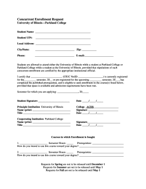 Fillable Online Concurrent Enrollment Request - Academics Aces Illinois Fax Email Print - pdfFiller