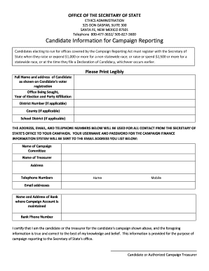 Fillable Online Candidate Information for Campaign Reporting Form ...