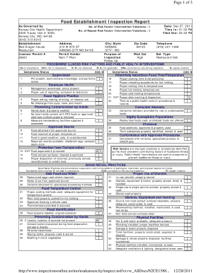 Fillable Online Food Establishment Inspection Report Page 1 of 3 12/28 ...