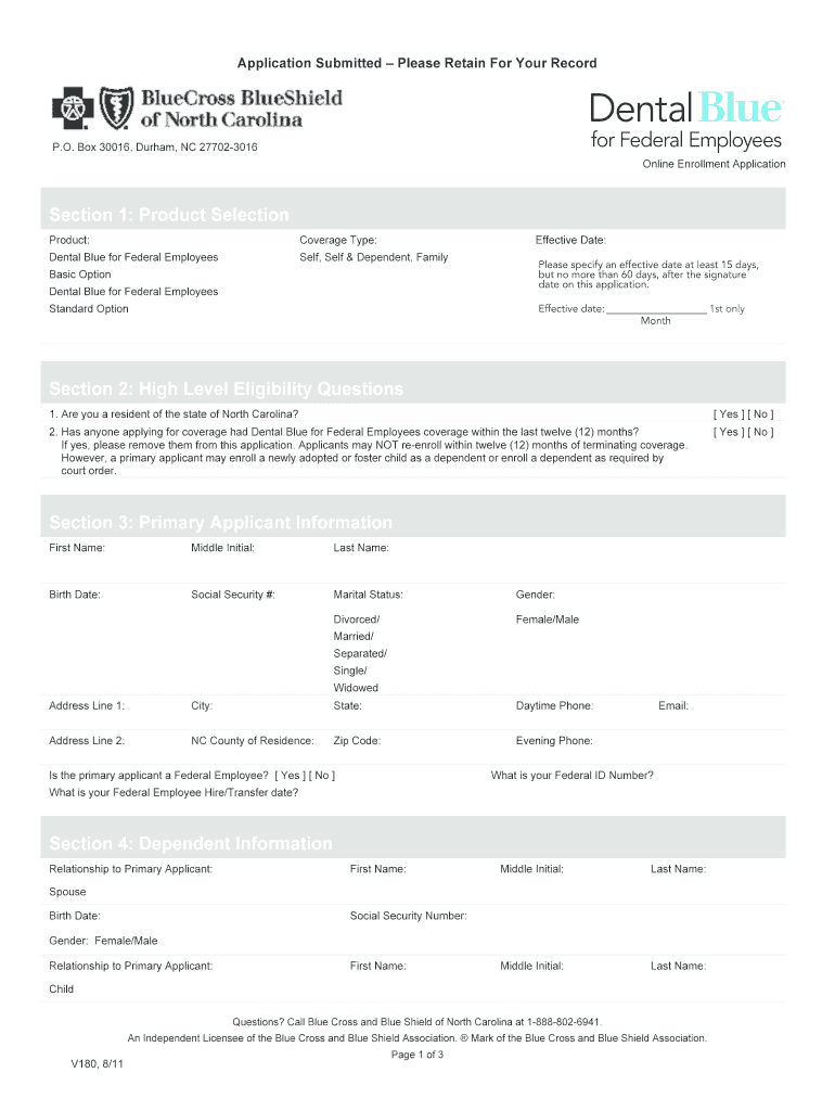 Fillable Online Dental Blue for Federal Employees Application Fax Email ...