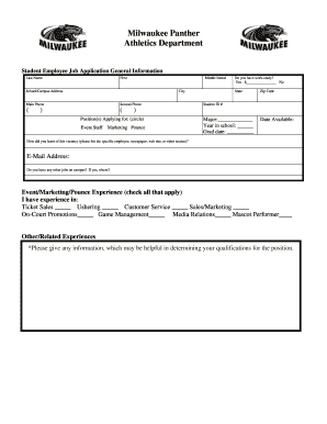 Fillable Online Milwaukee Panther Athletics Department Student Employee ...