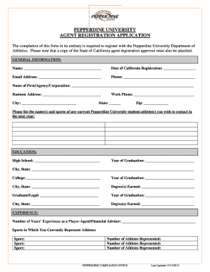 Fillable Online PEPPERDINE UNIVERSITY AGENT REGISTRATION APPLICATION ...