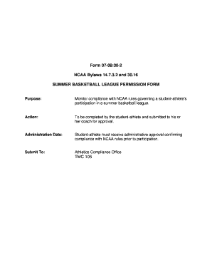 Fillable Online Form 07-08:30-2 NCAA Bylaws 14.7.3.2 and 30.16 SUMMER ... Fax Email Print ...