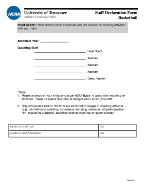 Fillable Online Staff Declaration Form--Basketball - 2006 Fax Email ...